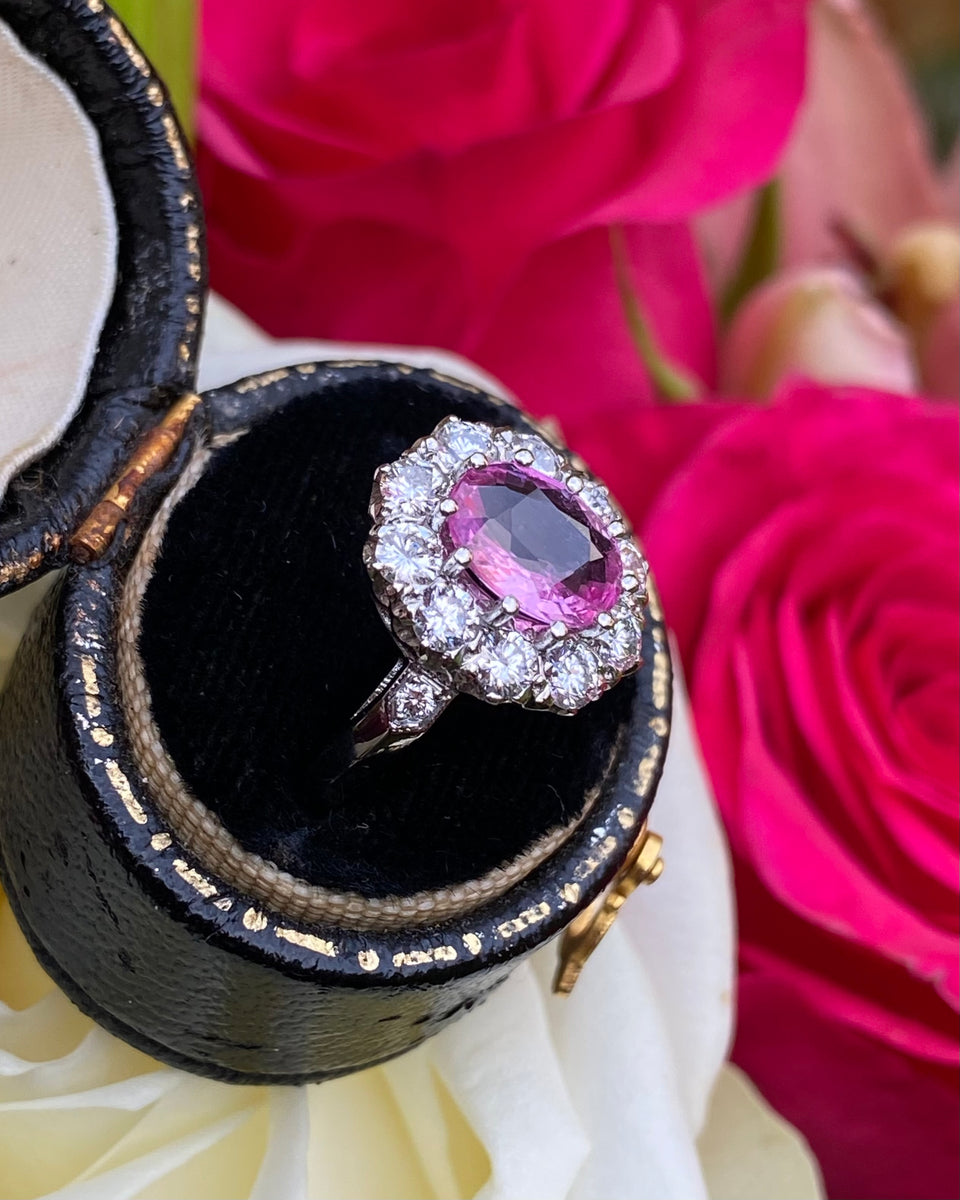 Victorian Style Pink Sapphire and Diamond Cluster Platinum Ring 0.95ct – Philip Lloyd Jewellers