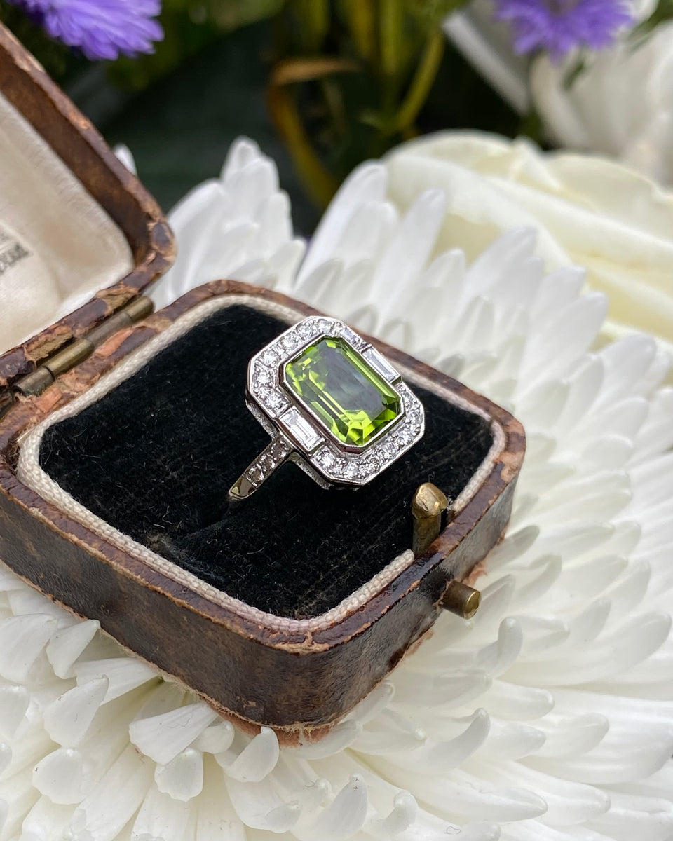 Art Deco Peridot and Diamond Platinum Ring 0.45ct + 2.10ct – Philip ...