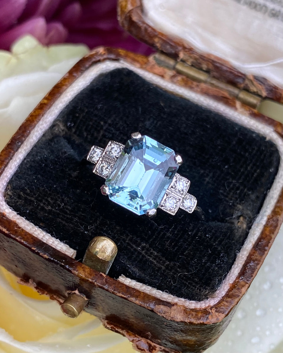 Aquamarine & Diamond Art Deco Platinum Ring | Philip Lloyd Jewellers