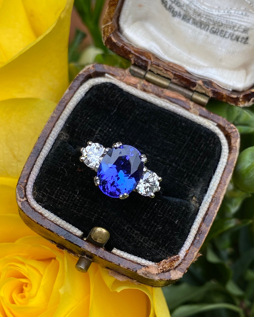 Tanzanite and Diamond Three Stone Platinum Ring 0.84ct + 3.70ct ...