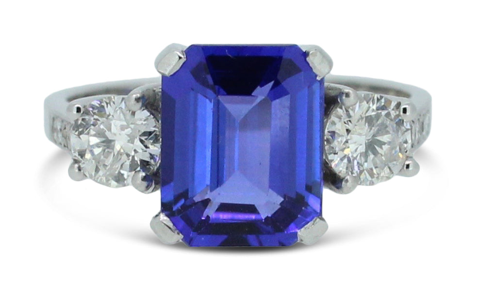Tanzanite and Diamond Three Stone Ring 0.90ct + 3.0ct Platinum – Philip ...